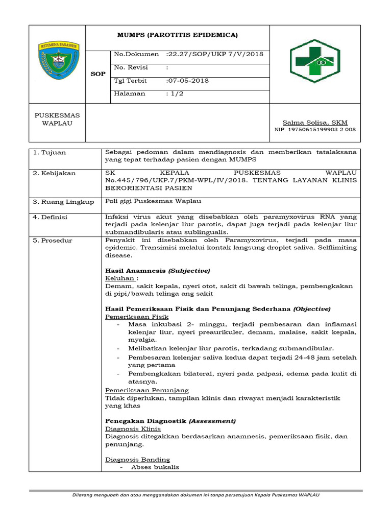 Tatalaksana dan Diagnosis Mumps Anak | PDF