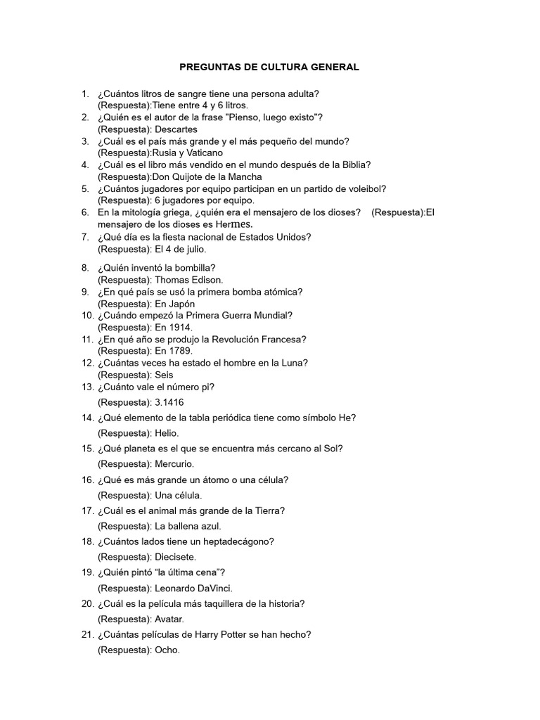 Preguntas de Cultura General | PDF | Libro de Mormón | Perú