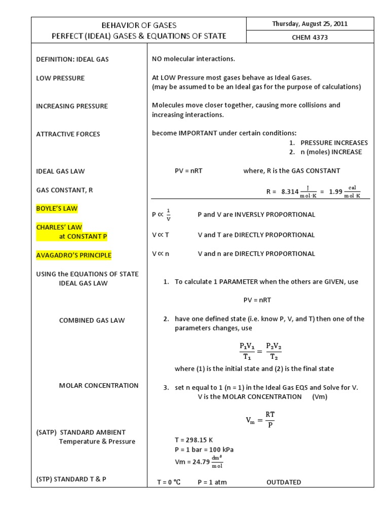Survey Of Physical Chemistry Notes Review Pdf Gases Diffusion