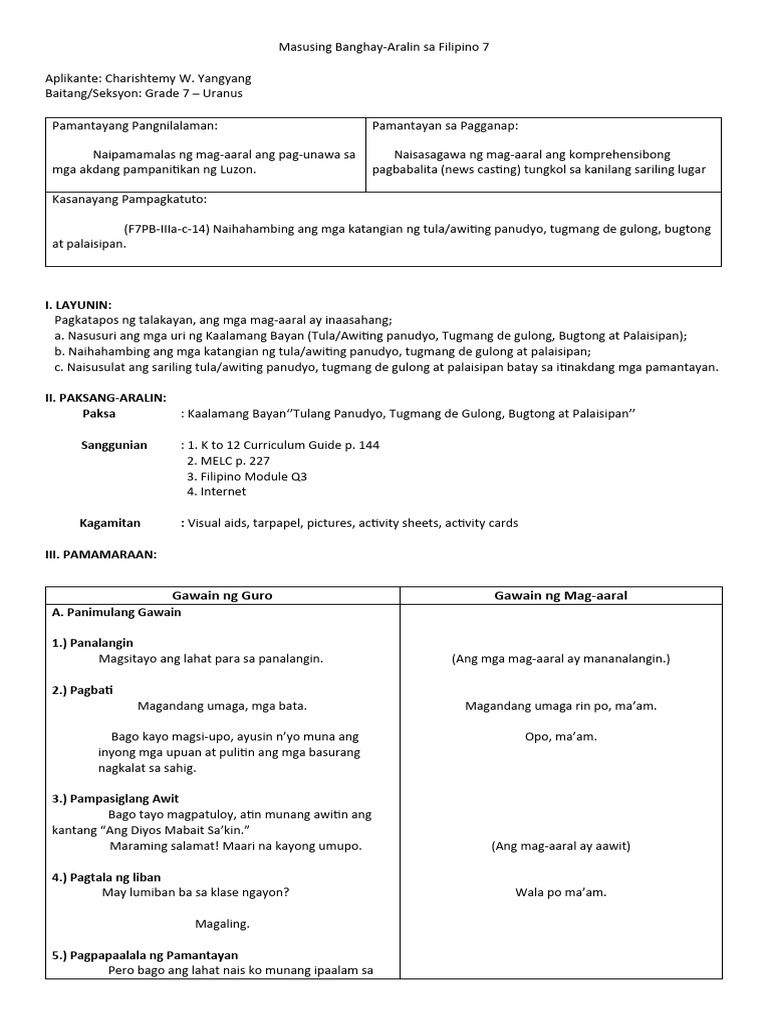 Masusing Banghay Aralin 2 | PDF