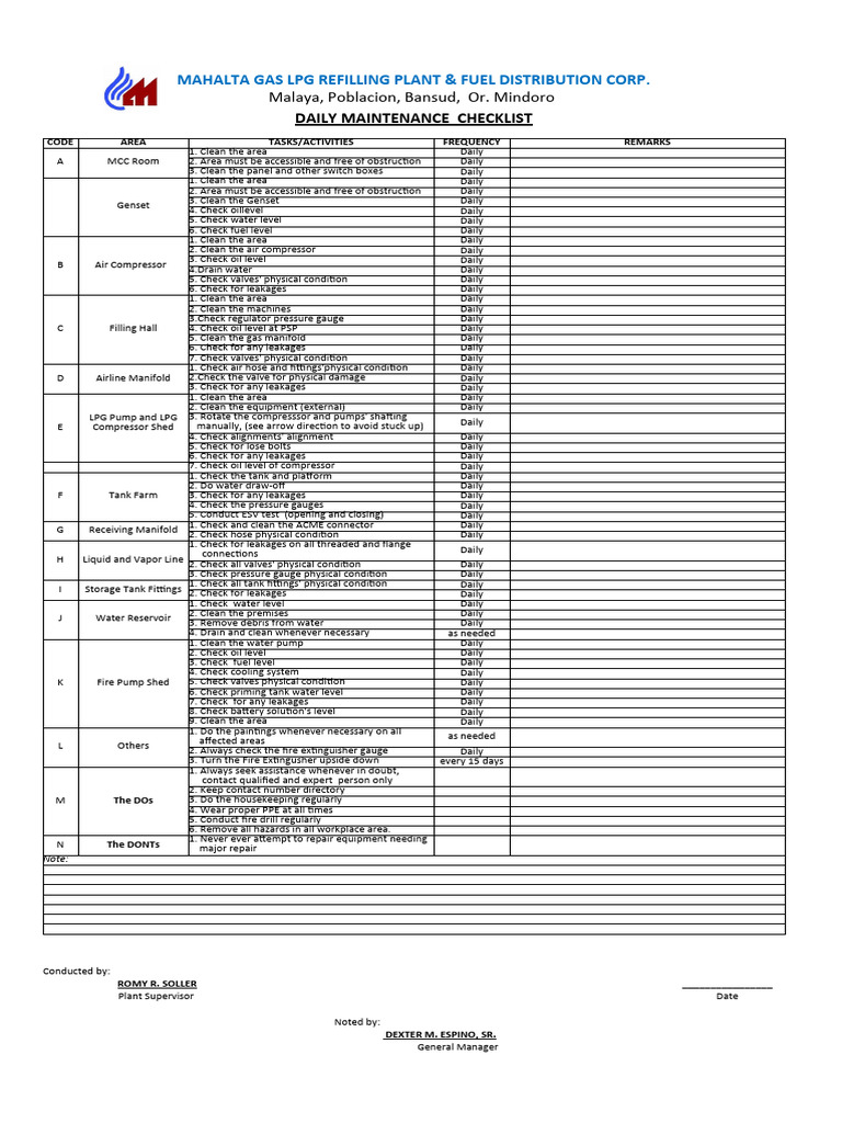 Preventive Maintenance Checklist (Final) | PDF