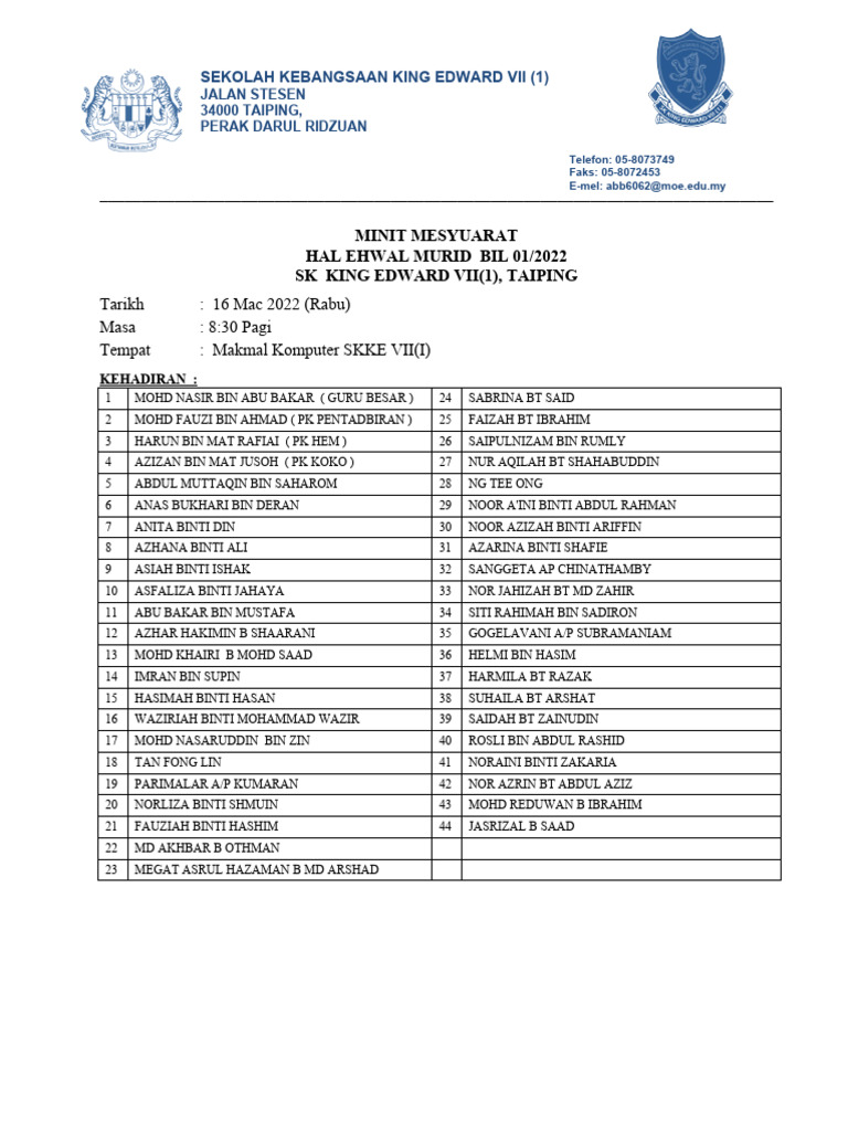 Minit Hem 1 2022 23 | PDF