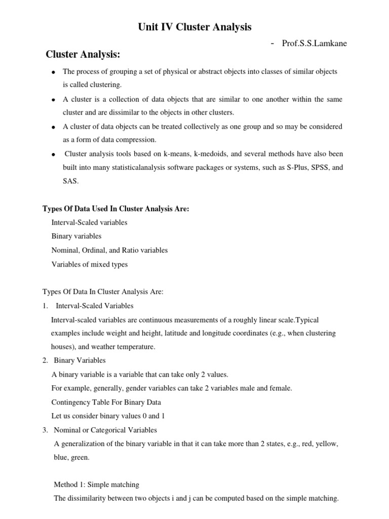 Unit IV Cluster Analysis | PDF | Cluster Analysis | Level Of Measurement Unit IV Cluster Analysis | PDF | Cluster Analysis | Level Of Measurement
