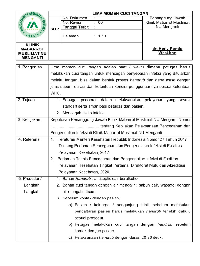 Sop Lima Momen Cuci Tangan | PDF Sop Lima Momen Cuci Tangan | PDF