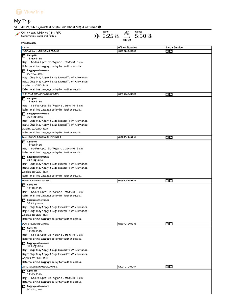 Travelport Viewtrip - My Trip (1) - Edited | PDF | Baggage | Aviation