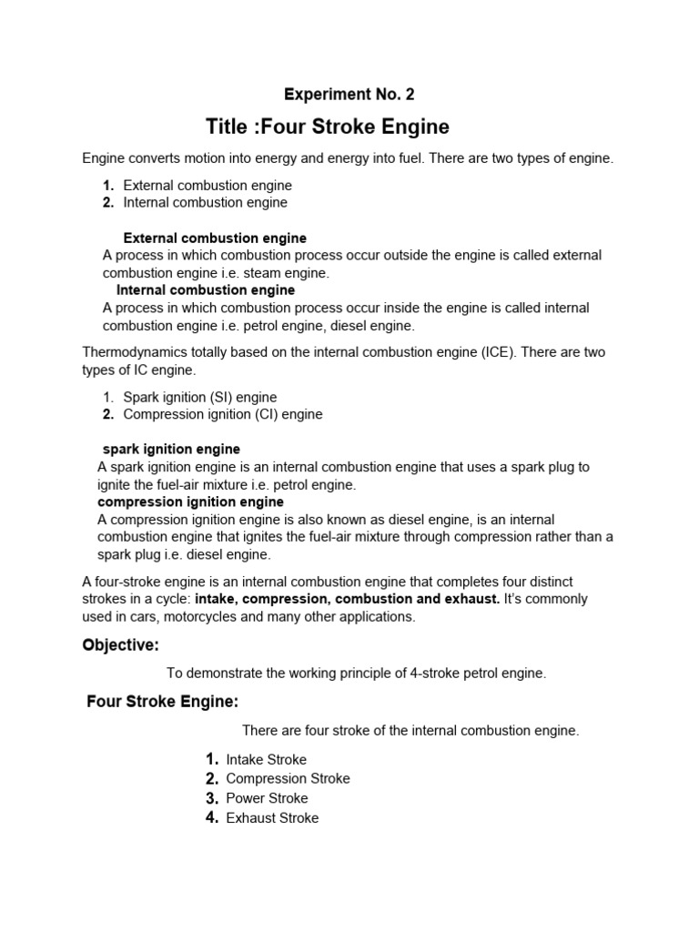 Four Stroke Engine | PDF | Internal Combustion Engine | Diesel Engine