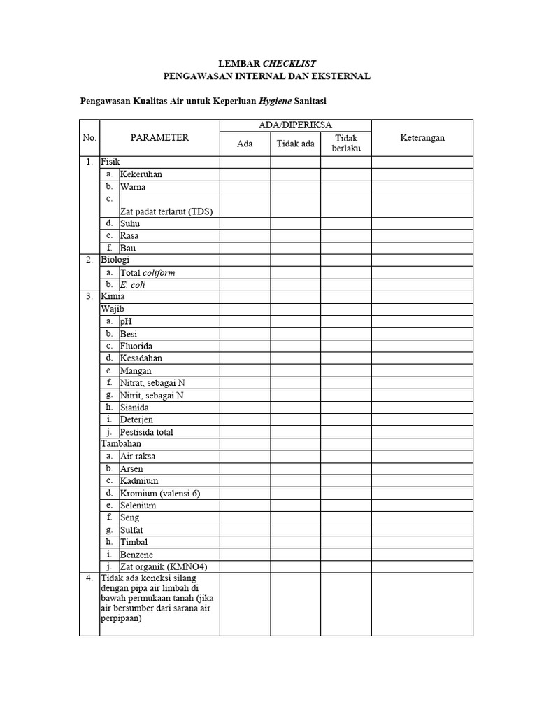 Lembar Checklist Pengawasan Internal Dan Eksternal | PDF