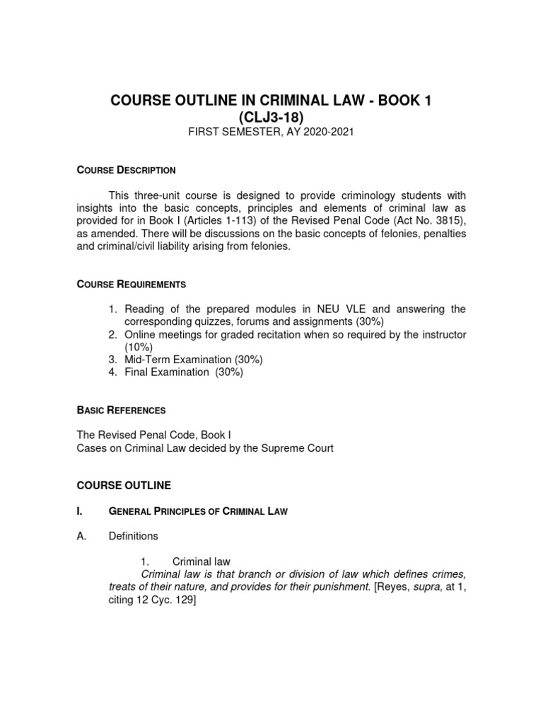 Criminal Law Course Outline Overview | PDF | Criminal Law | Ethical ...