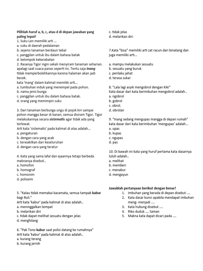 Soal Sumatif B Indo KLS 4 Bab 2 | PDF