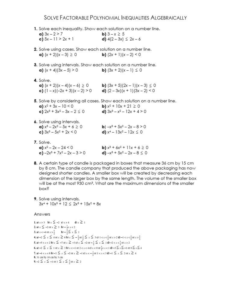 Solving Polynomial Inequalities | PDF Solving Polynomial Inequalities | PDF