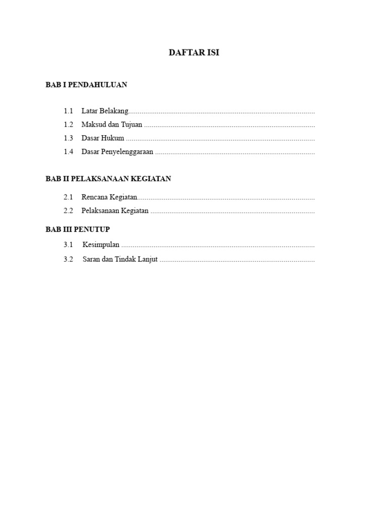 Contoh DAFTAR ISI Laporan Kegiatan | PDF