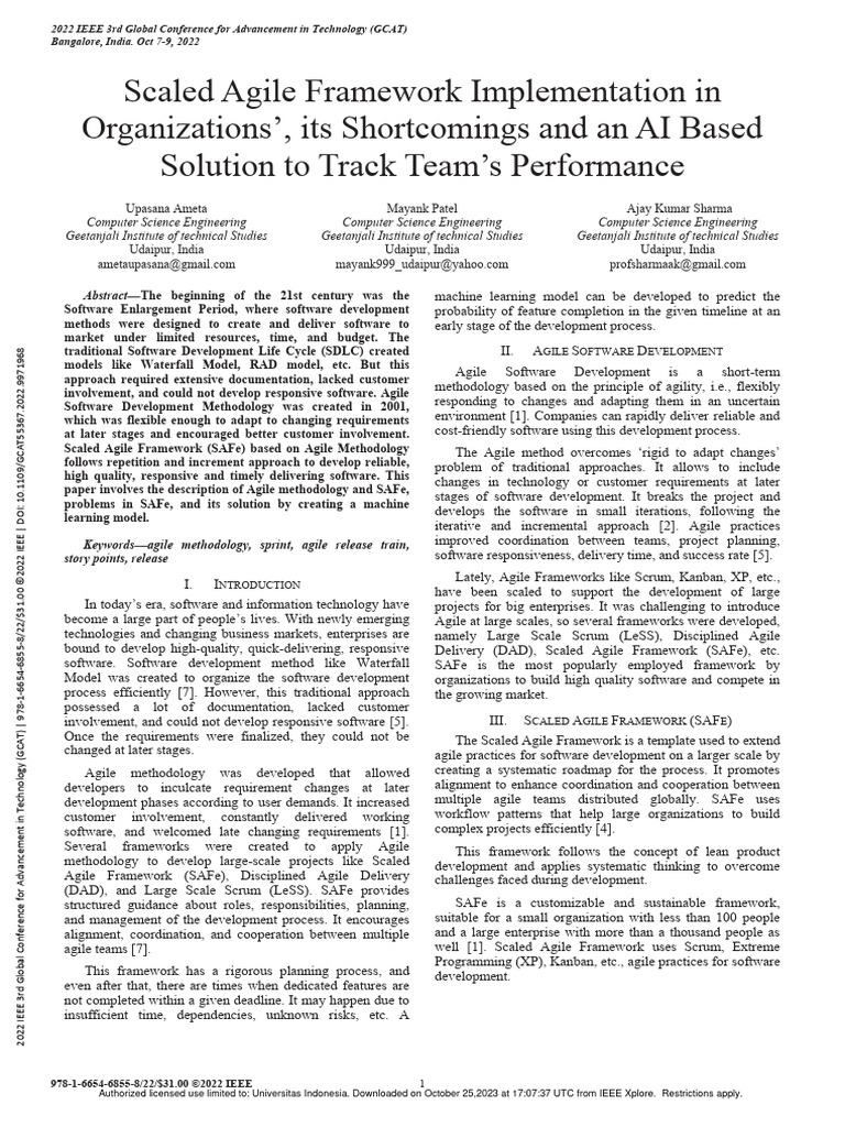 Scaled Agile Framework Implementation in Organizations', Its ...