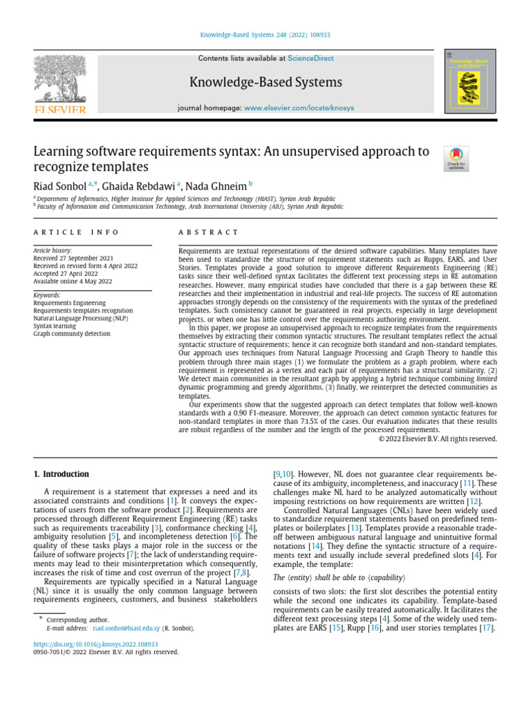 Learning Software Requirements Syntax An Unsupervised Approach To ... Learning Software Requirements Syntax An Unsupervised Approach To ...