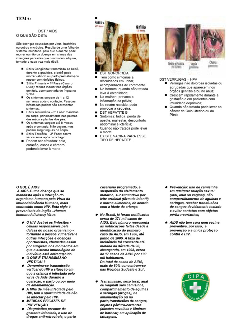 Folder DST - AIDS | PDF | HIV/AIDS | Infecção sexualmente transmissível