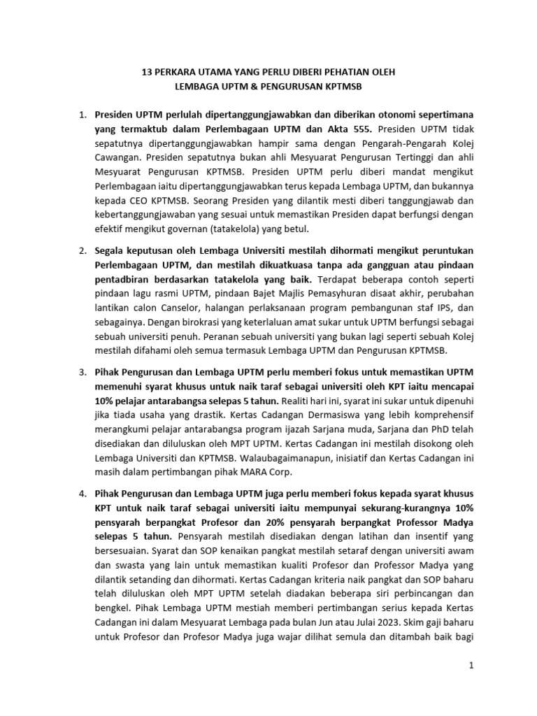 13 Perkara Utama UPTM (Prof Abdul Rahim) | PDF