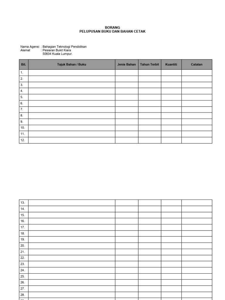 Borang Pelupusan Buku | PDF