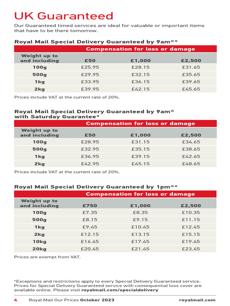 Royal Mail Our Prices October 2023 PDF Mail Value Added Tax