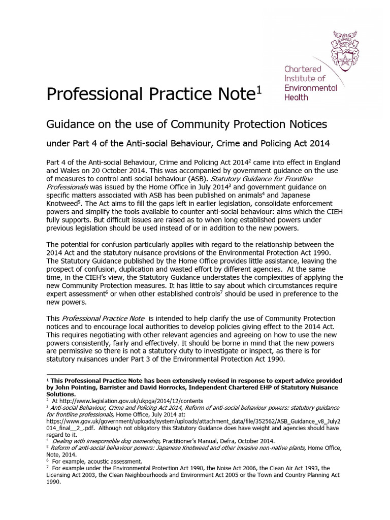 Guidance On The Use of Community Protection Notices | PDF | Nuisance ...