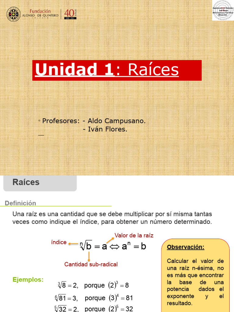 Clase de Raíces | PDF | Raíz cuadrada | Matemáticas