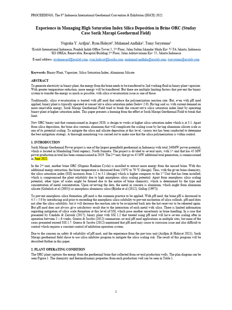 Managing Silica Deposition in Geothermal Brine | PDF | Silicon Dioxide ...