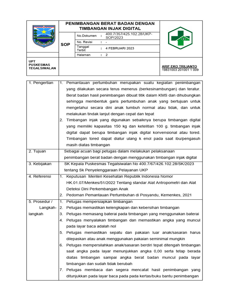 Sop Penimbangan Berat Badan Dengan Timbangan Injak Digital | PDF