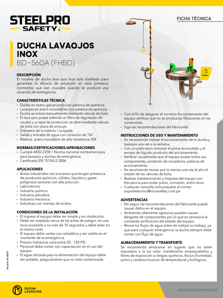 Ducha Lavaojos Inox: BD-560A (FHBD) | PDF