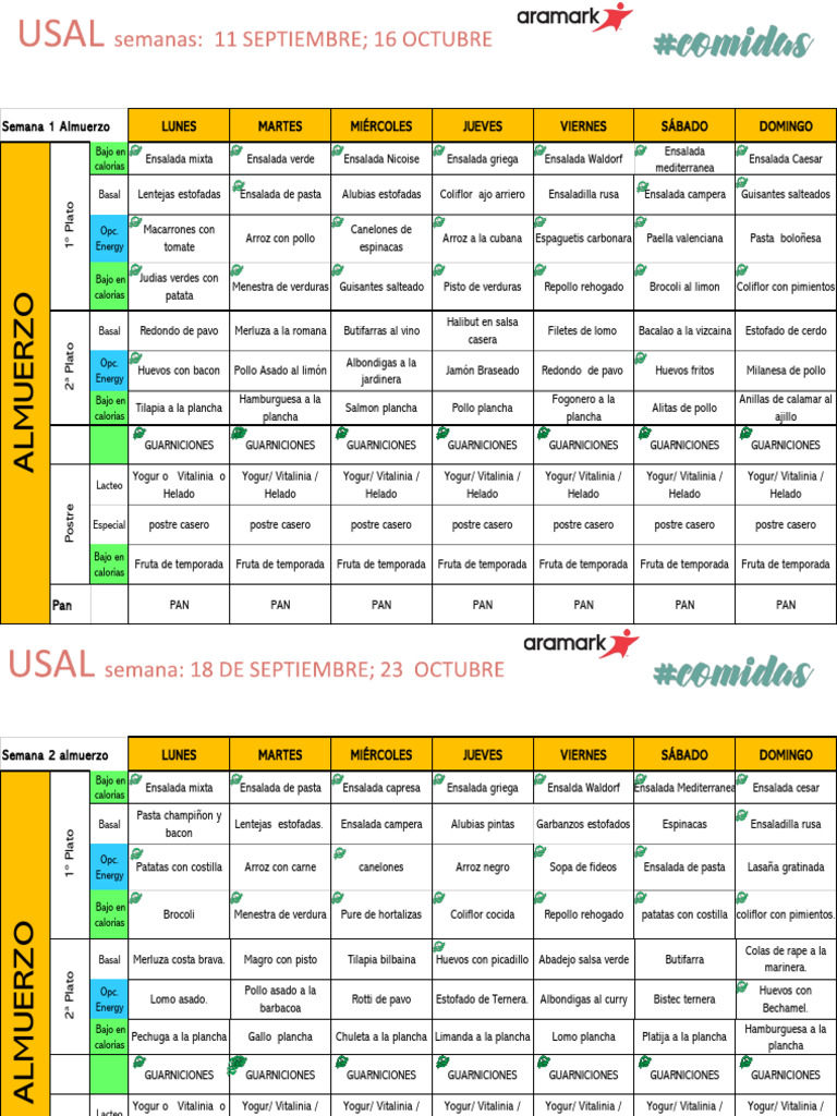 Ciclo de Menus Usal 2023 2024-1 | PDF | ensalada | Almuerzo