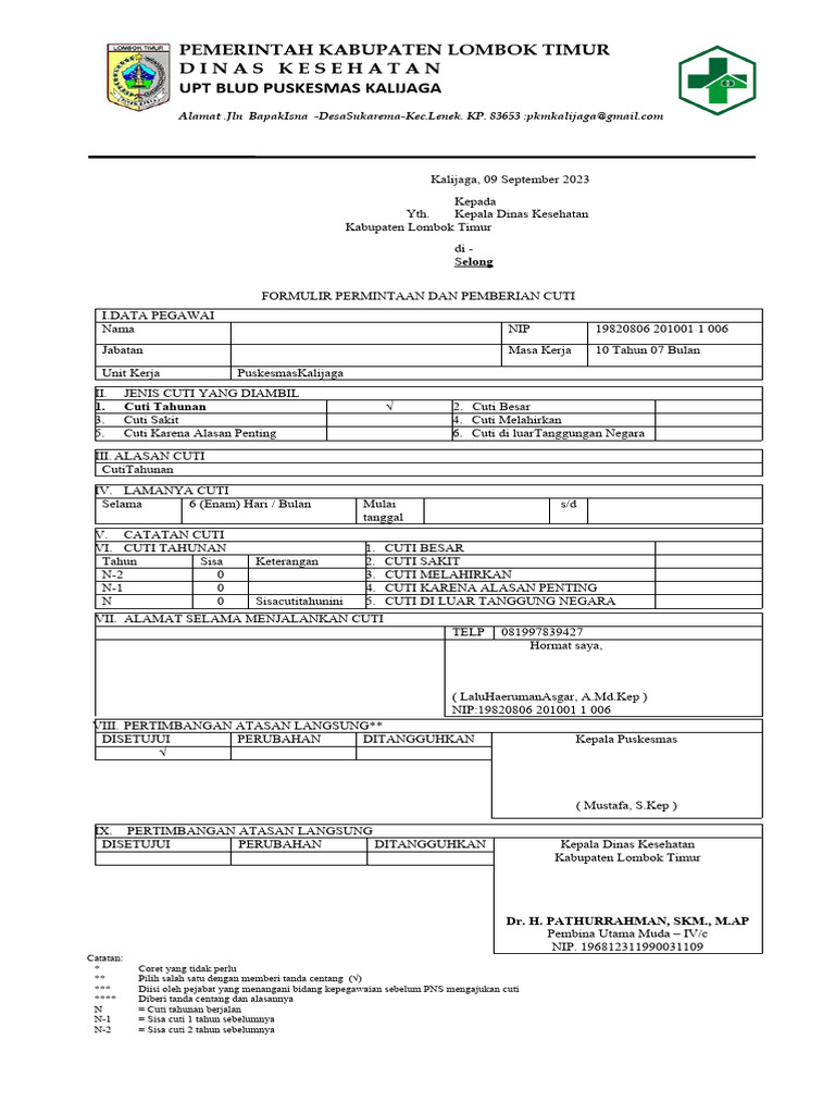 Permohonan Cuti Asn | PDF