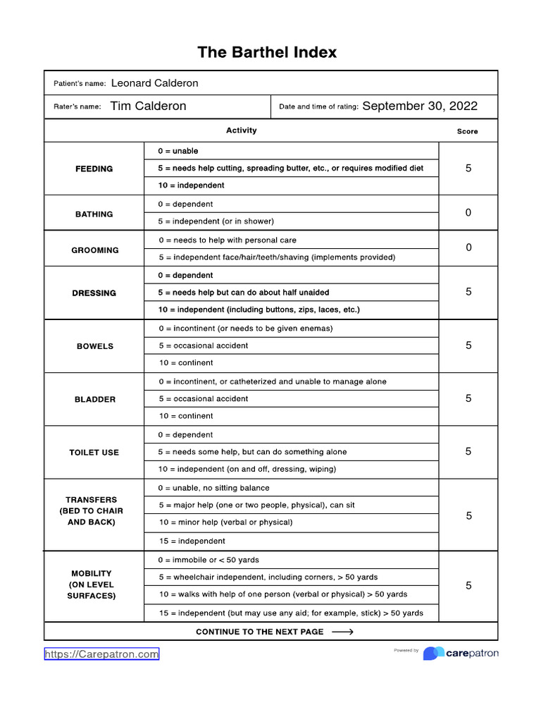 6413dfb90ee69a759ba97156 - Sample Template 002 - The Barthel Index ...