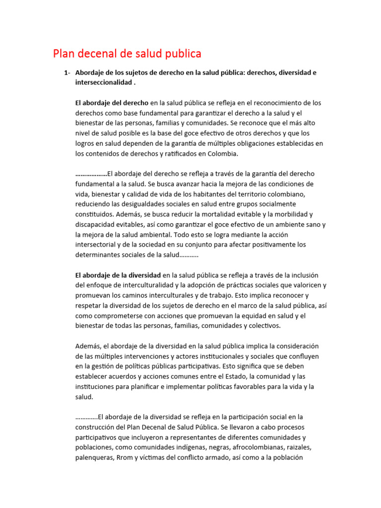 Plan Decenal de Salud Publica Solucion | PDF