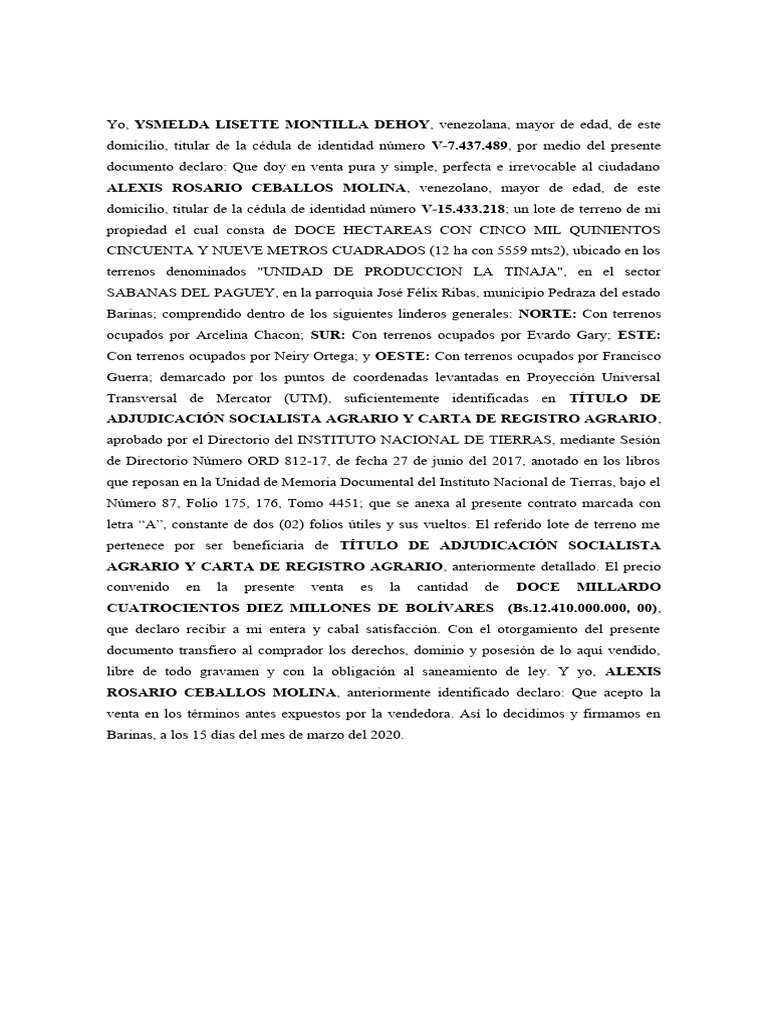 Compra Venta Finca Alexis Ceballos | PDF | Venezuela