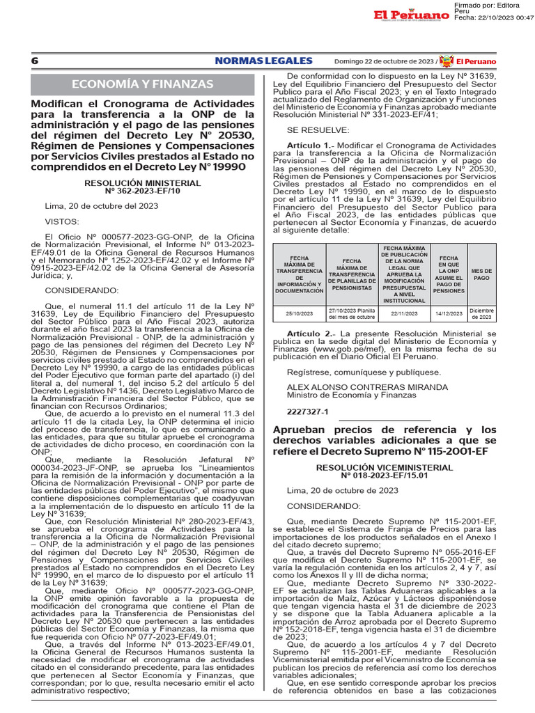 Economía Y Finanzas: Normas Legales | PDF | Pensión | Presupuesto