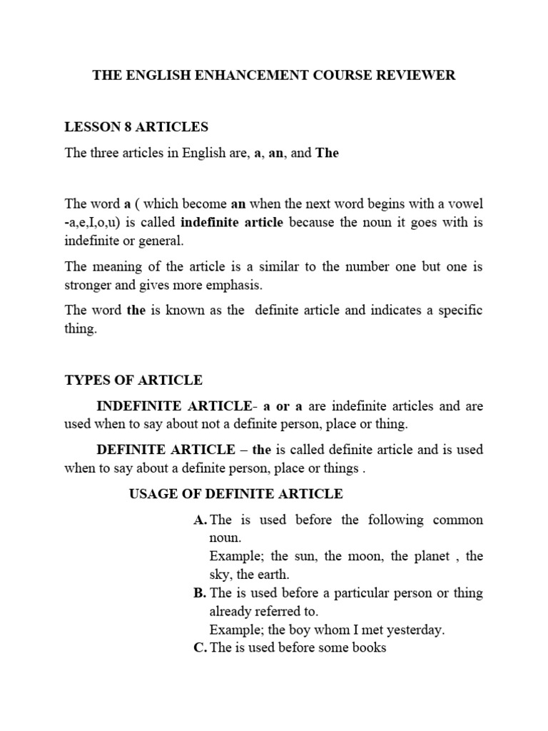 The English Enhancement Course Reviewer | PDF | Grammatical Number | Noun