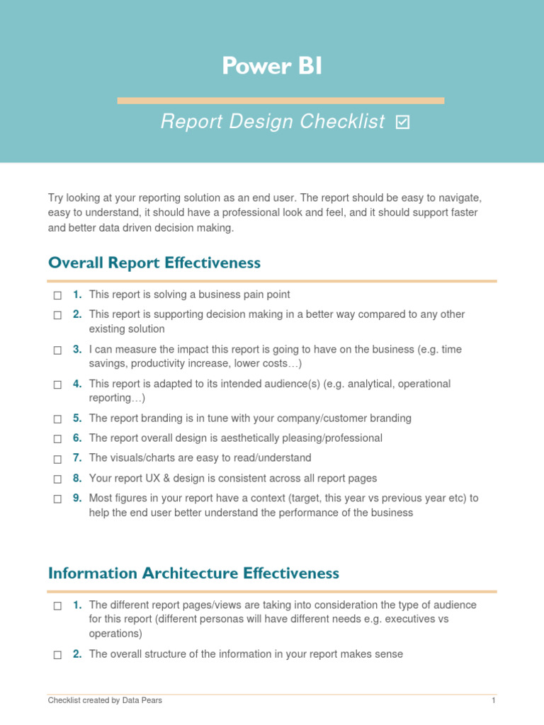 Power BI Report Design Checklist | PDF | Human Communication | Computing
