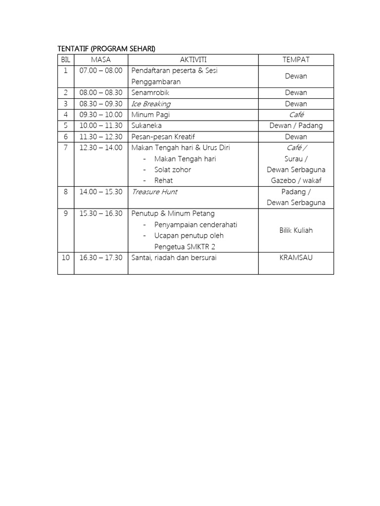 Tentatif Program Team Building 2023 | PDF