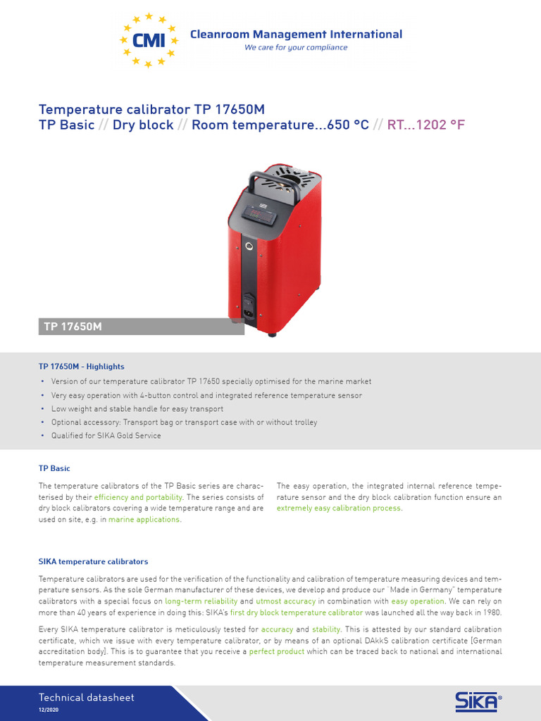 SIKA TP 17650M Temperature Calibrator | PDF | Calibration | Touchscreen