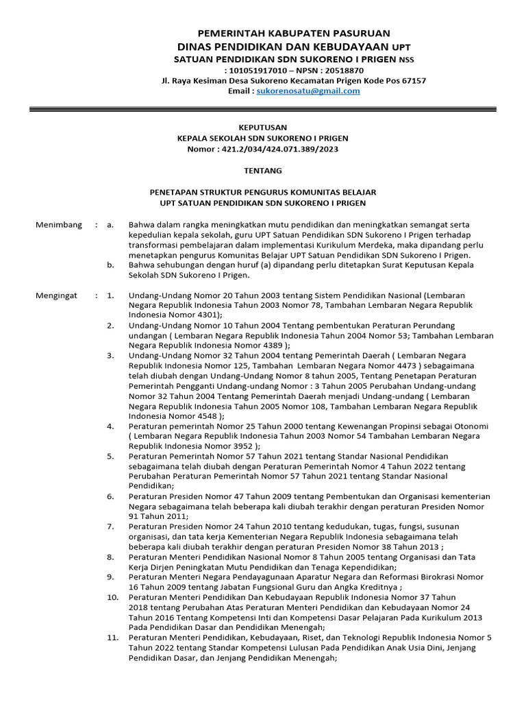 Struktur Pengurus Komunitas Belajar | PDF