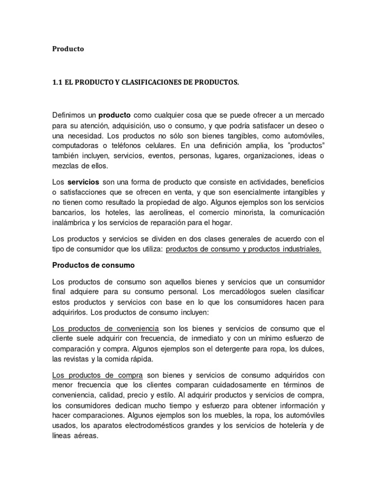 Producto 1 1 El Producto y Clasificacion | PDF | Marketing | Producto (Negocio)