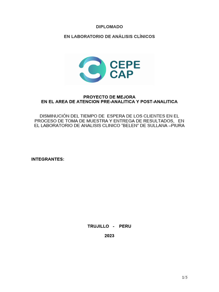 Ejemplo Proyecto de Mejora | PDF | Laboratorios