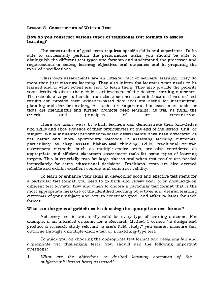 Construction of Effective Written Tests | PDF | Educational Assessment ...