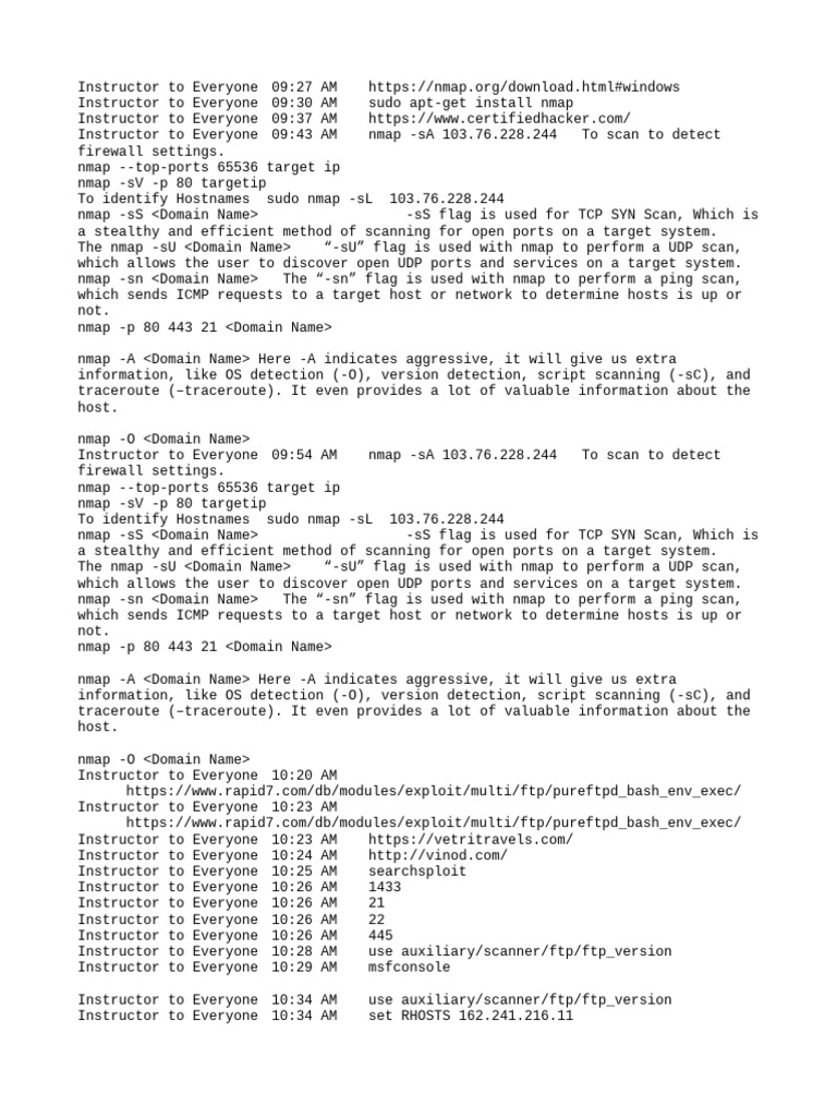 CEHv12 - Live - Online - Traini 2023 10 08 180445 Chat Messages | PDF | Port (Computer ...