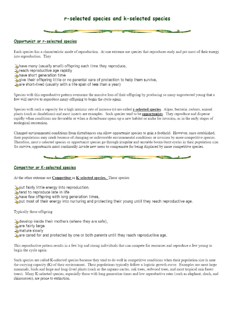 R-Selected Species and K-Selected Species | PDF