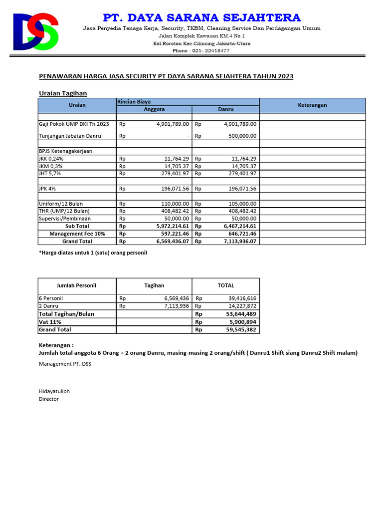 Penawaran Harga Jasa Security 6 Personil 2 Danru | PDF