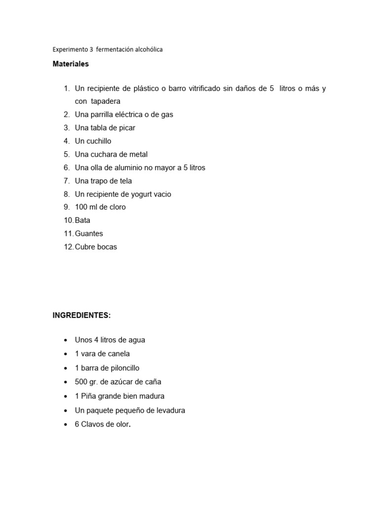 Experimento 3 fermentación alcohólica | PDF