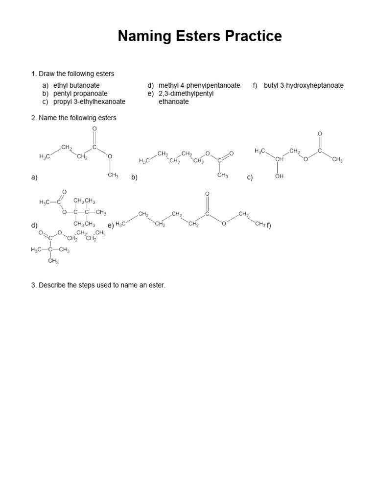 Esters Worksheet | PDF