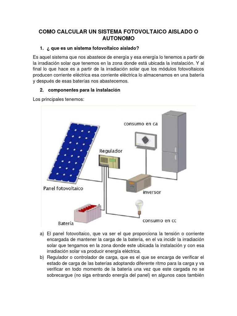 Como Calcular Un Sistema Fotovoltaico Aislado o Autonomo | PDF | Fotovoltaica | Sistema fotovoltaico