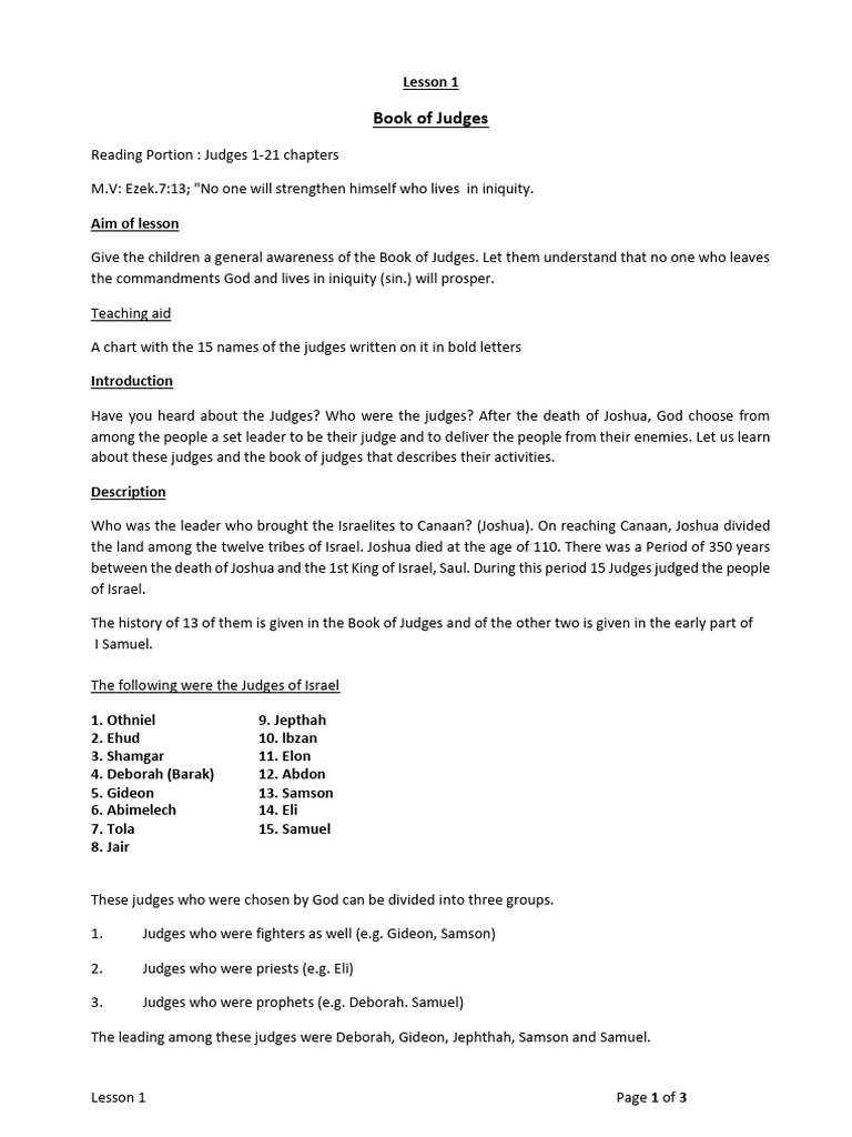Lesson 1 Judges | PDF | Book Of Judges | Biblical People