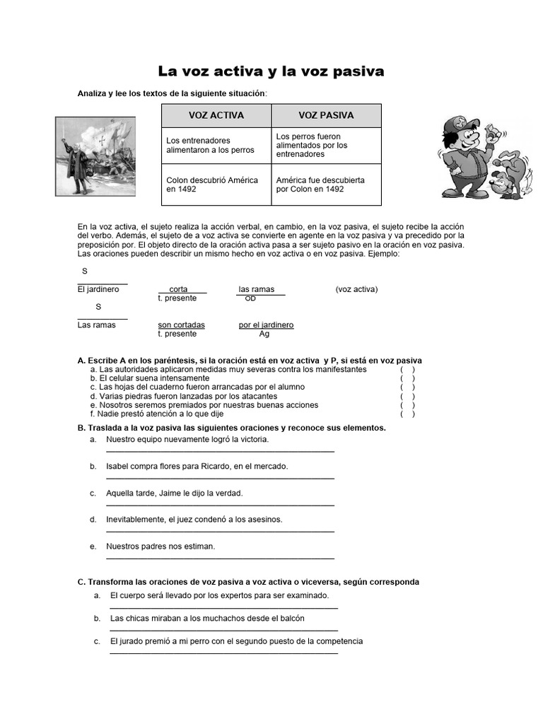 La Voz Activa y La Voz Pasiva | PDF | Asunto (gramática) | Mecánica del ...