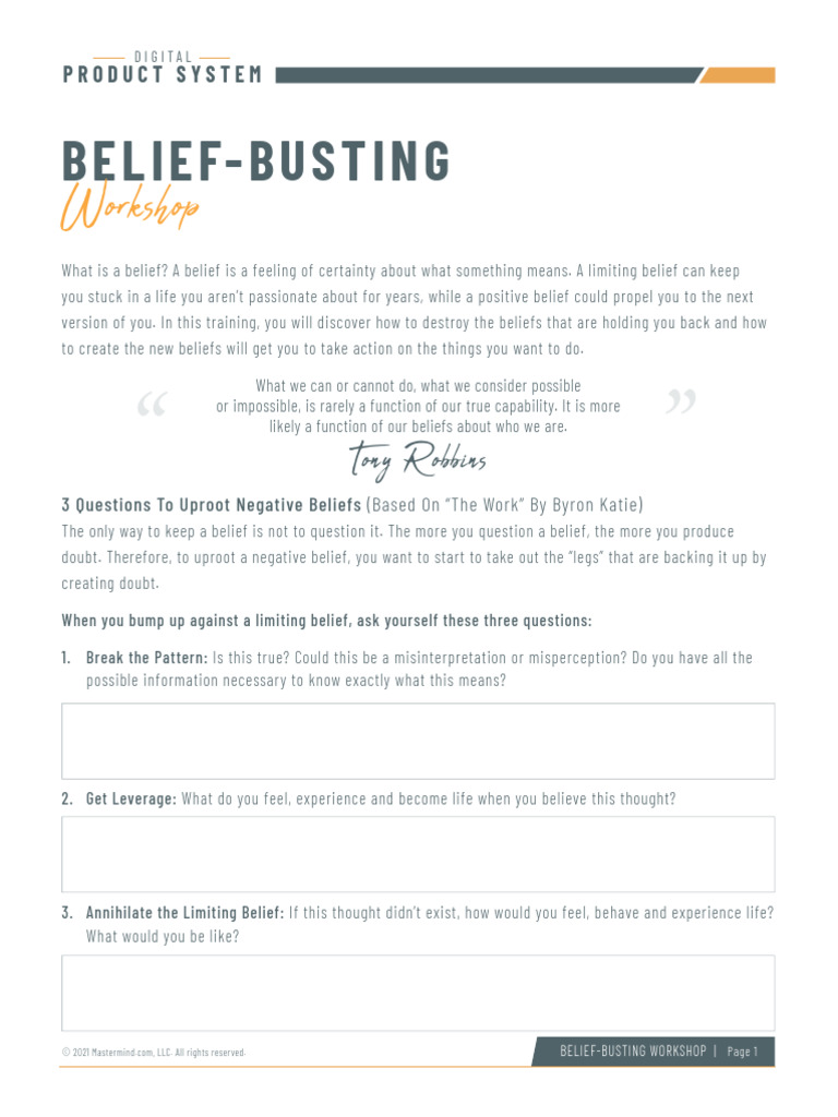 Bbelief Buster Tony Robbins | PDF | Cognitive Psychology | Cognitive ...