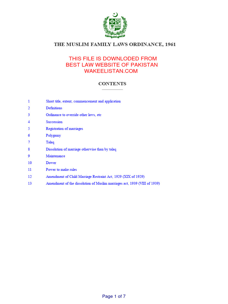 Muslim Family Laws Ordinance 1961 | PDF | Marriage | Justice